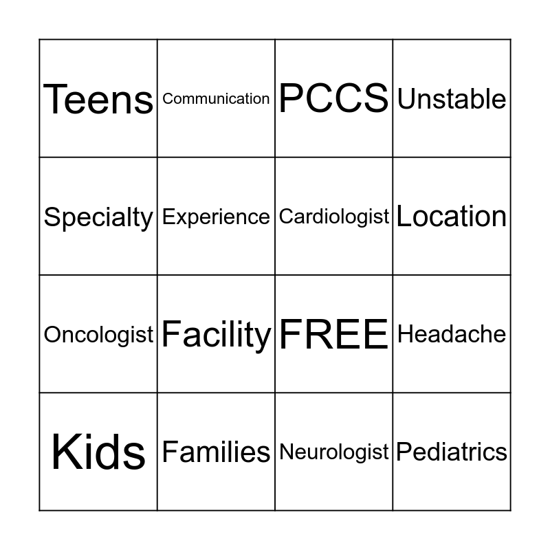 Pediatrics Bingo Card