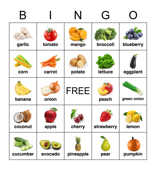 Fruits and Vegetables Bingo Card