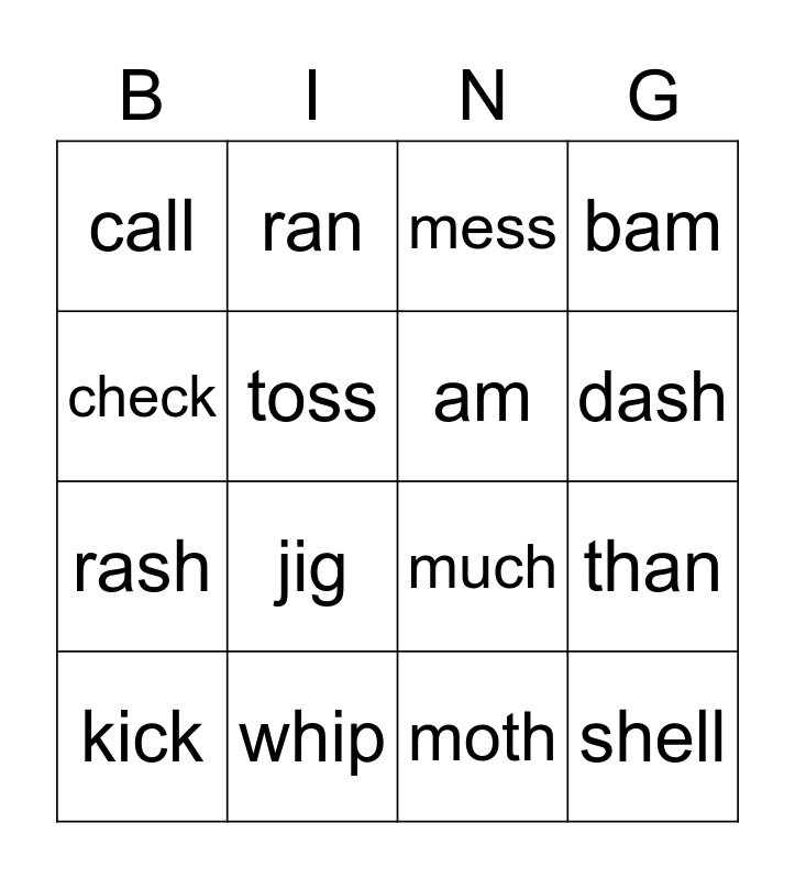Level 1 Unit 5 Fundations Bingo Card