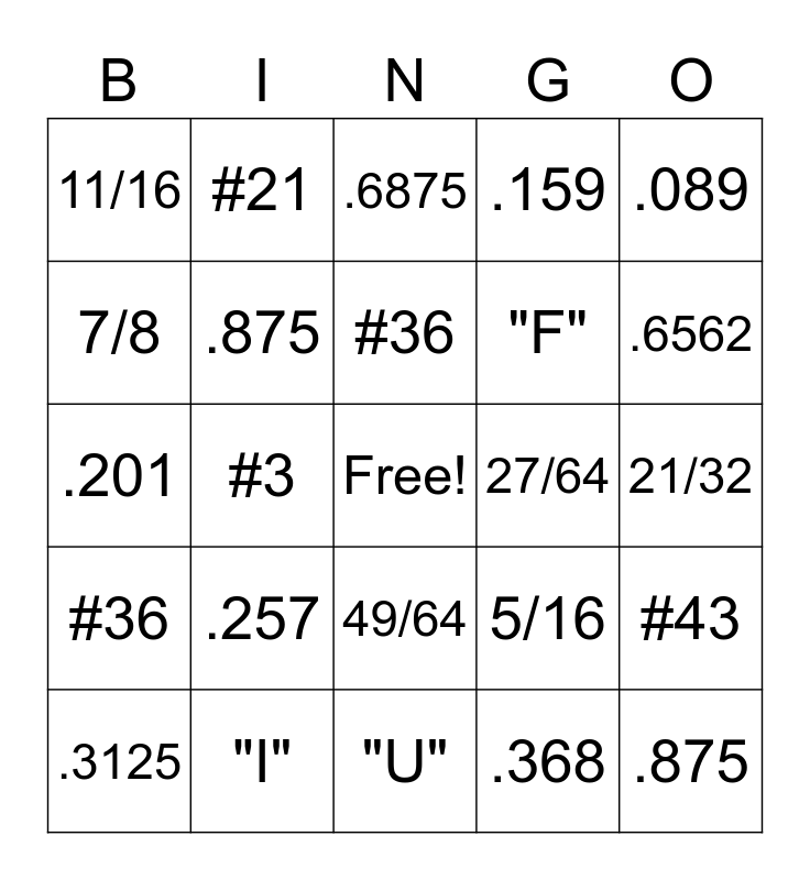 Tap Drill Bingo! 3 Bingo Card