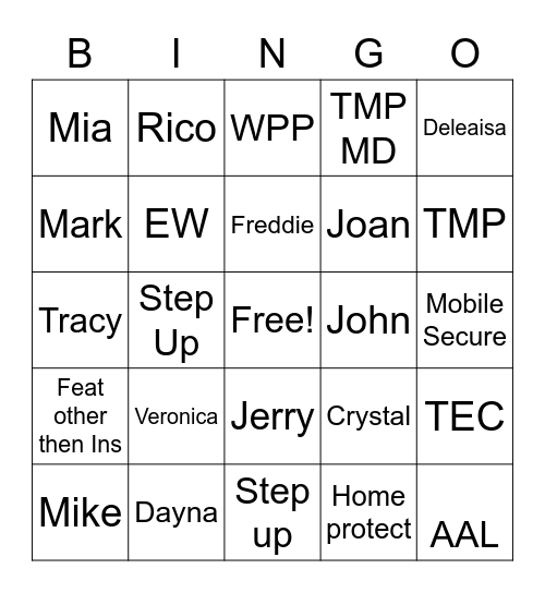 Team Duncan Step Up / OE Bingo Card