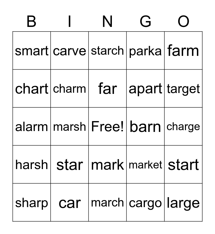 -ar Bingo Card