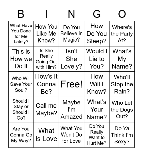 Question Bingo Card