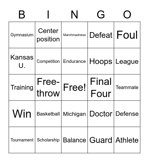 March Madness Bingo Card