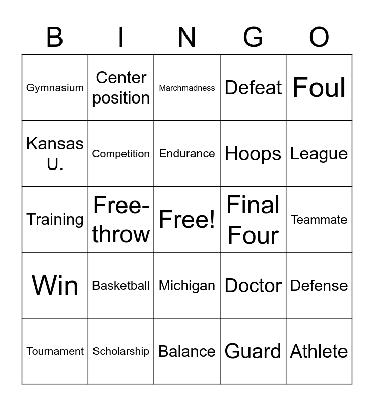 March Madness Bingo Card