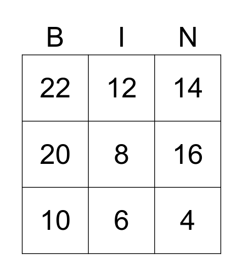 Doubles Bingo Card