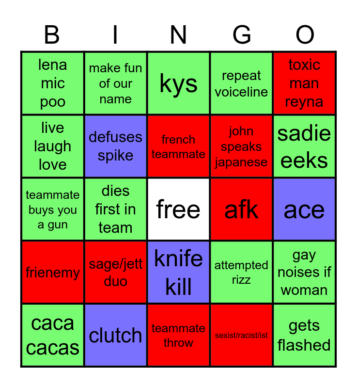 VALORANT DRINKING GAME Bingo Card