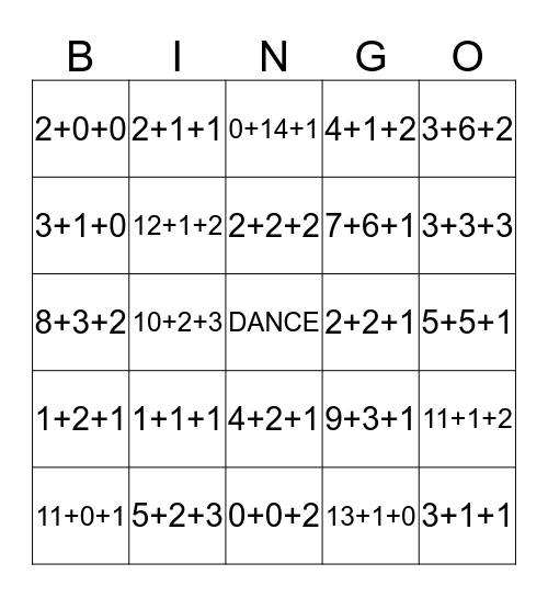 DANCE Math Bingo Card