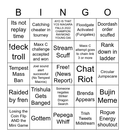 Trishula Stream Bingo Card