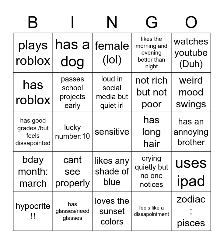 how much u relate to me Bingo Card