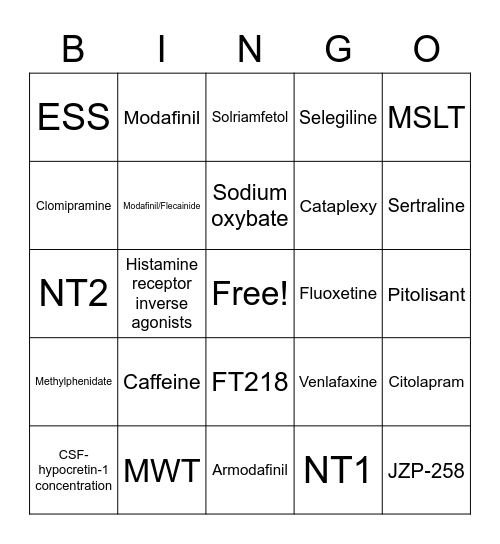 Narcolepsy Bingo Card