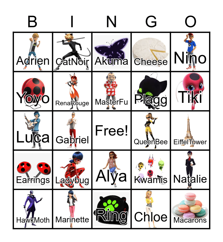 Miraculous Lady Bug Bingo Card