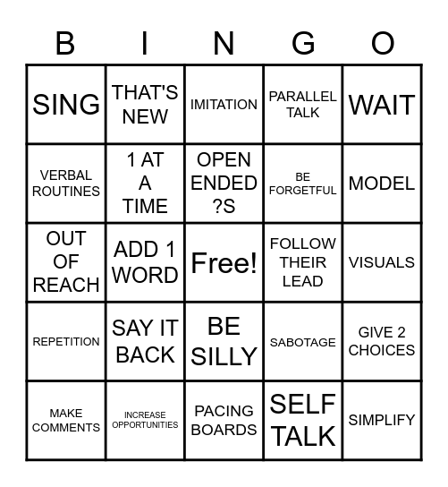 SLP TIPS Bingo Card