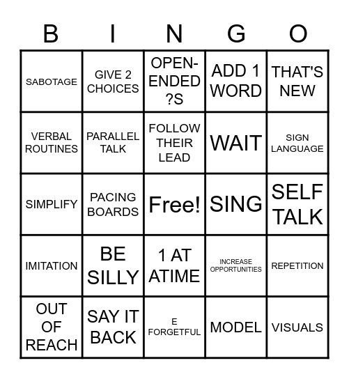 SPEECH THERAPY Bingo Card