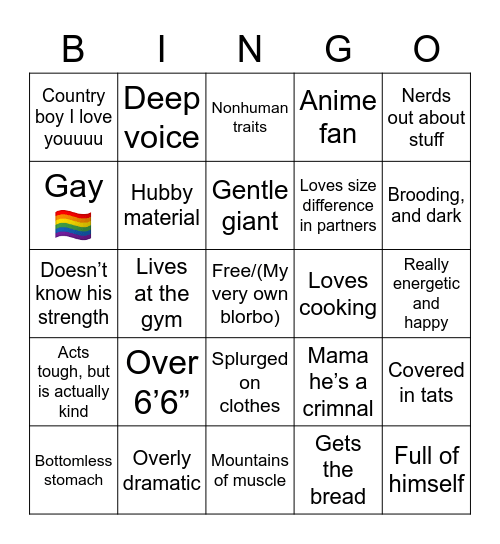 Himbo OC Bingo Card