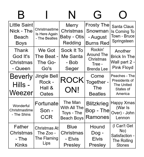 ROCK & ROLL BINGO Card