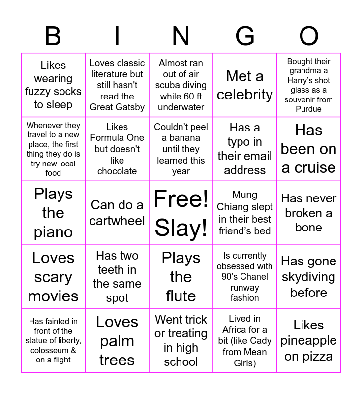 USB Intro Bingo! Bingo Card