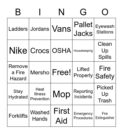 Shoe Palace Safety Bingo! Bingo Card