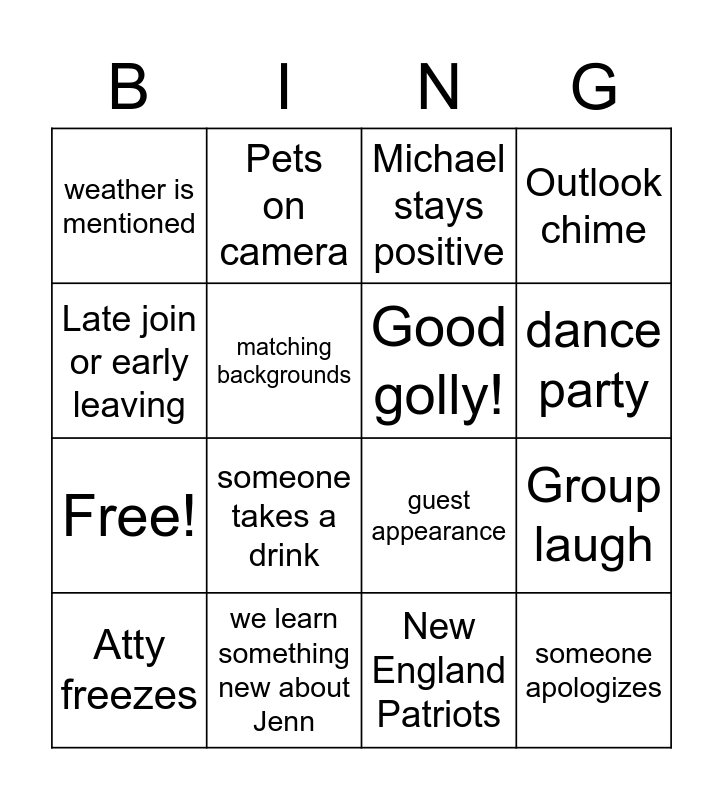 Bon Voyage Jenn! Bingo Card