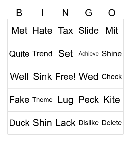 Spelling Bingo Card