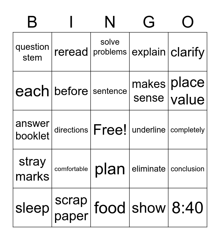 PSSA Bingo Card