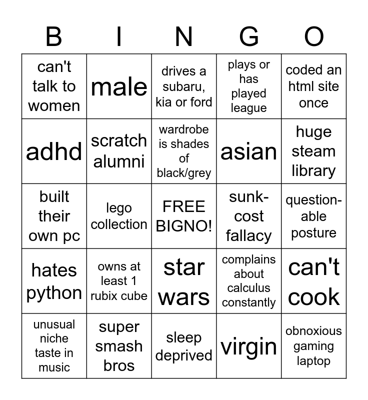 cs major bingo Card