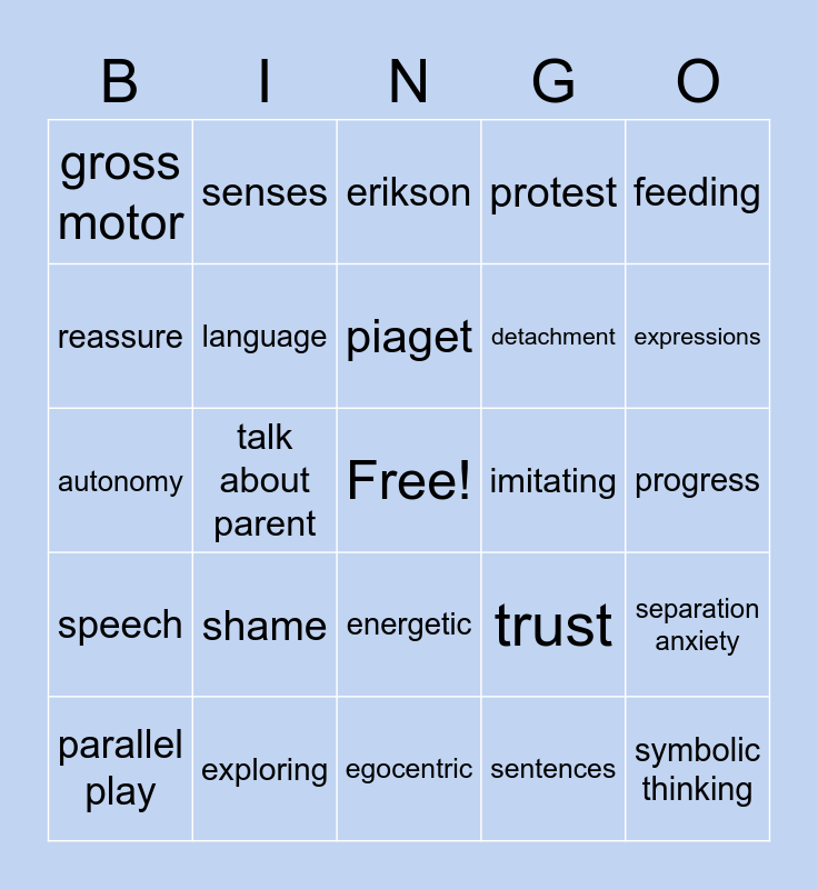 Developmental Stage Theory Bingo Card