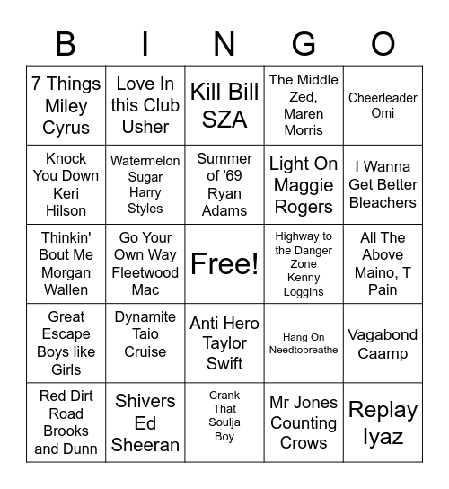 Music Bingo Round 2 Bingo Card