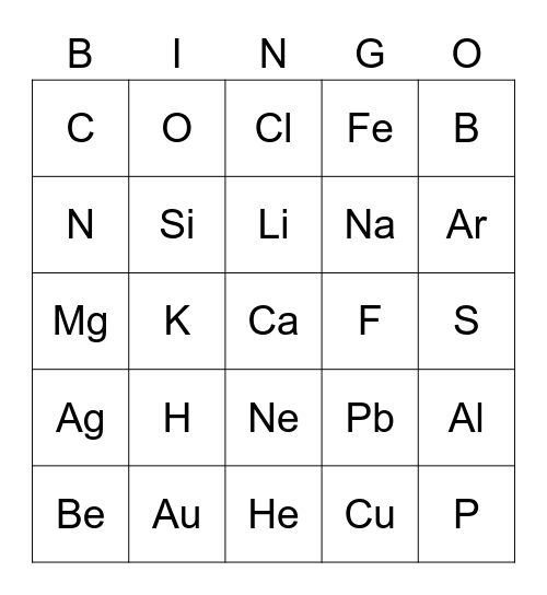 Element bingo Card