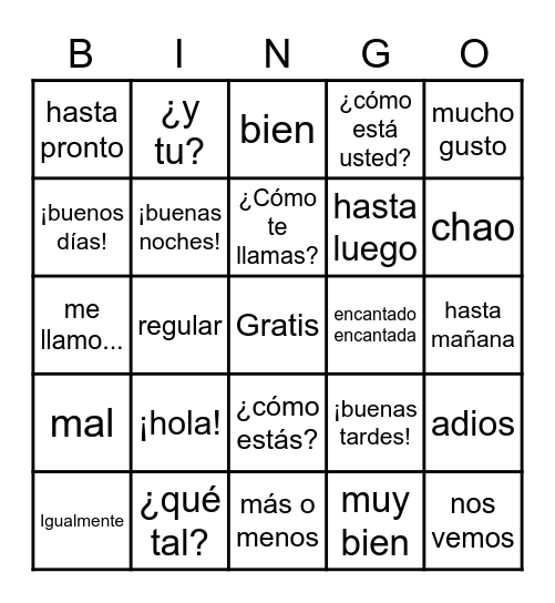 Saludos, despedidas y conversaciones Bingo Card