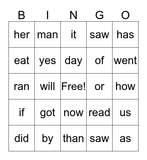 First Grade Sight Word Game Bingo Card First Grade Sight Word Game Bingo Card