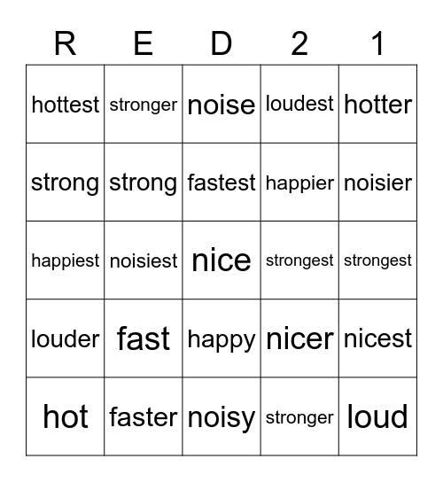 Red 21 Bingo Card