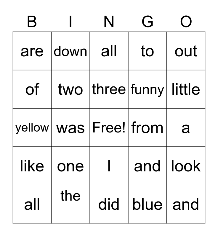 Tricky Word Bingo Card
