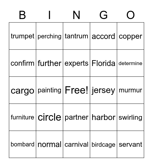 multisyllabic words Bingo Card