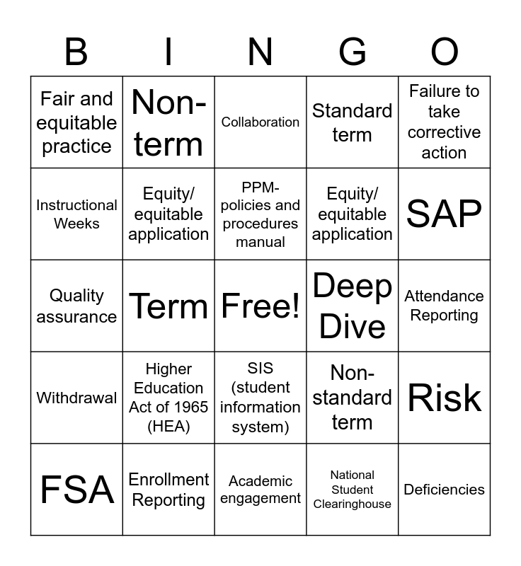 Title IV Bingo Card
