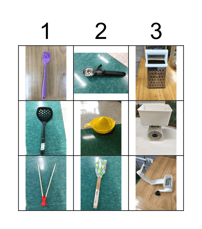 Kitchen Utensils Bingo Card