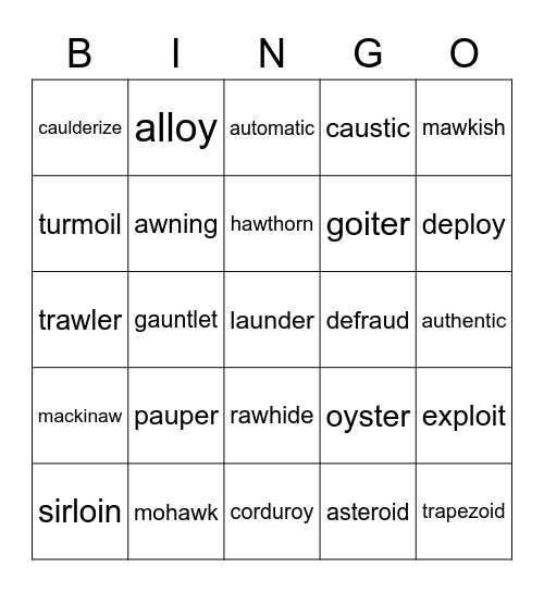 Diphthong Bingo Card