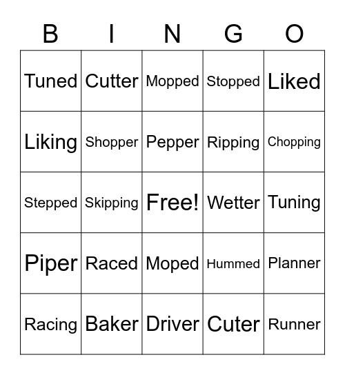 Double Consonant Bingo Card