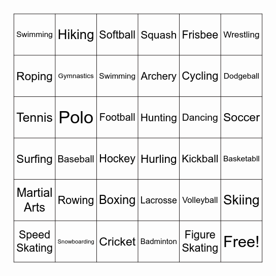 Sports Bingo Card