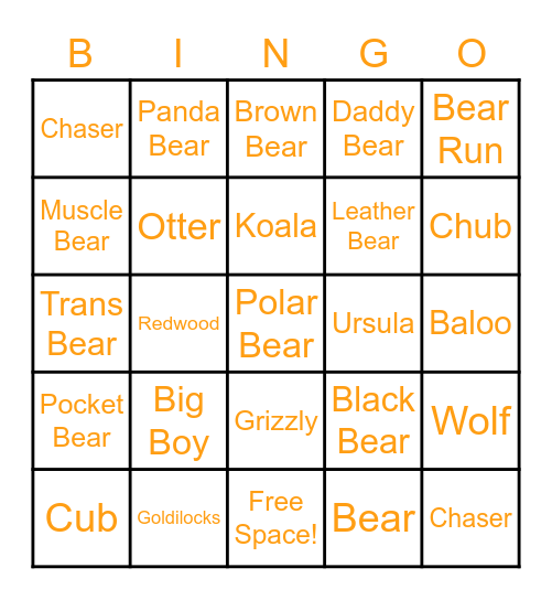 Bear Community Bingo Card