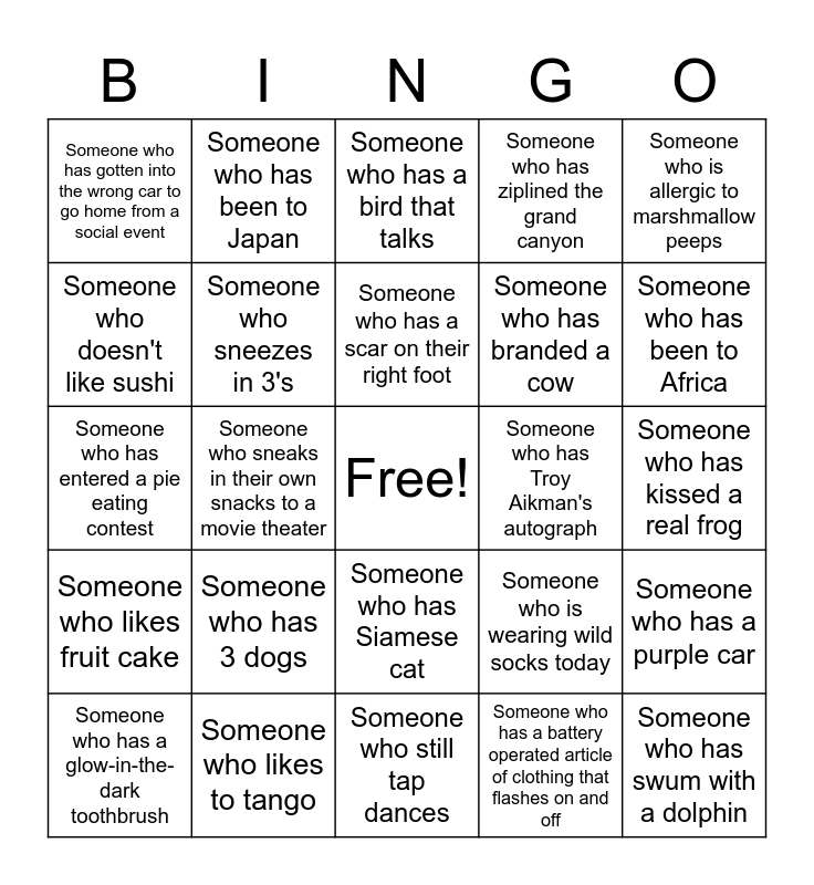 Find Someone Bingo Card