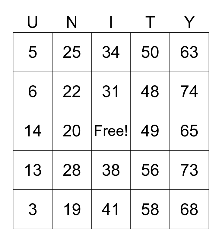 Hollywood Unity Day 34 Bingo Card