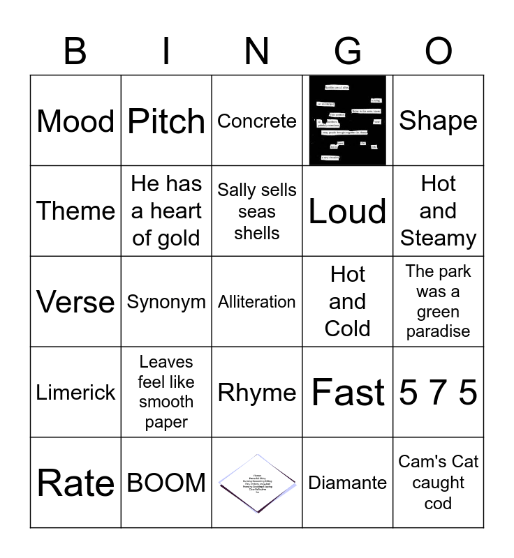 Poetry Review Bingo Card