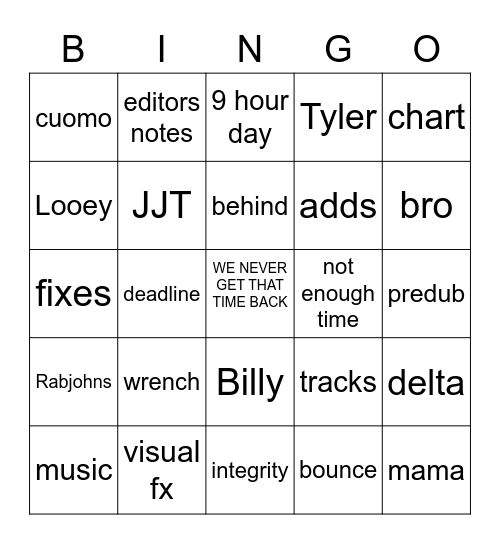 Sunday Excuses Bingo Card