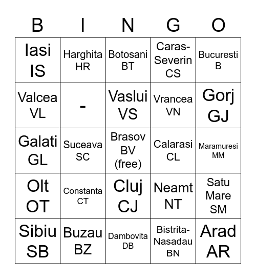 Judetele de la masini Bingo Card
