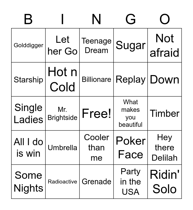 Gen Z - Name that Song Bingo Card