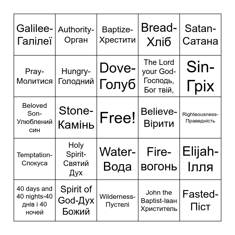 Baptism and Temptation of Jesus Christ Bingo Card