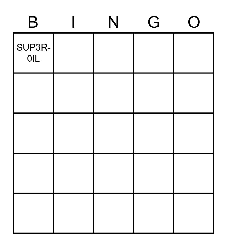 Change`oiL card Bingo Card