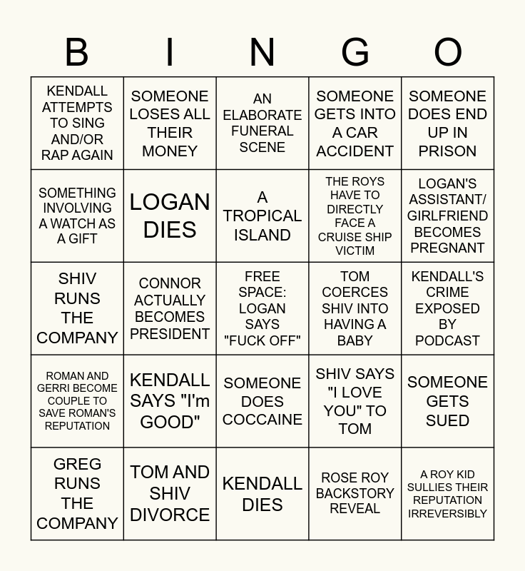 SUCCESSION SEASON 4 BINGO Card