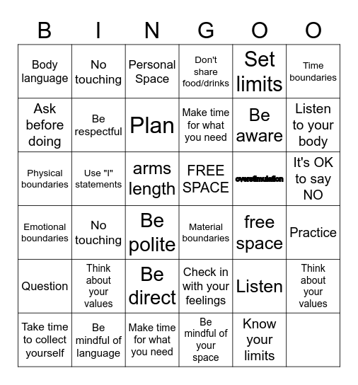 Boundaries Bingo Card